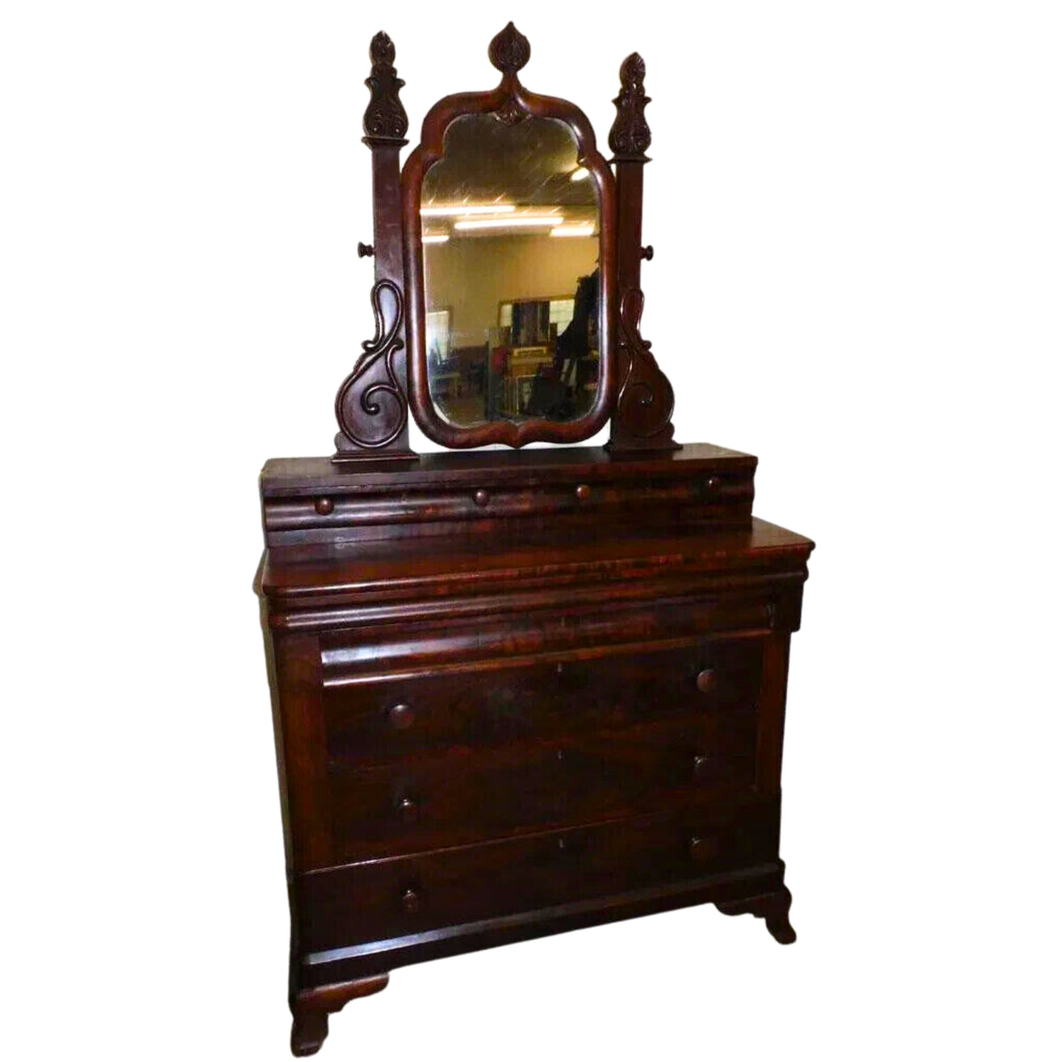 Antique Dresser Empire Mahogany With Mirror Dark Wood Tones 1800 s antique-dresser-empire-mahogany-with-mirror-dark-wood-tones-1800-s