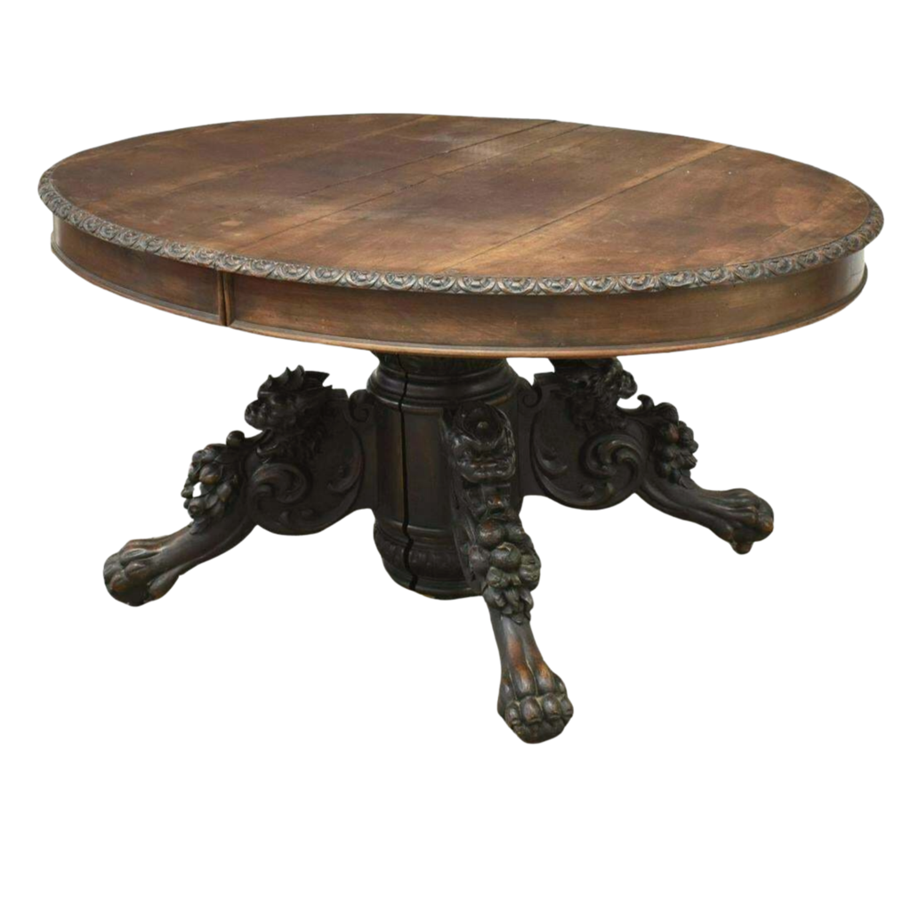 Antique Table, Extension French, Well-Carved Split Pedestal, 19th C ...