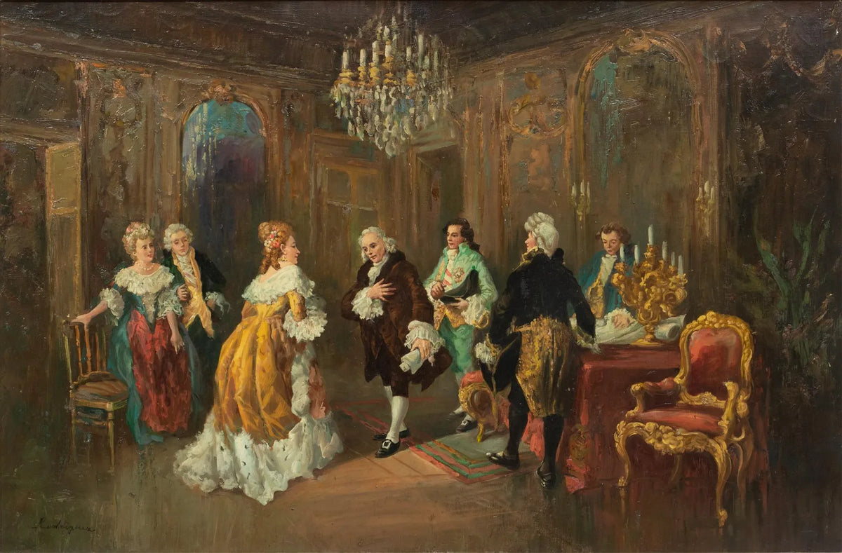 Painting, Oil on Canvas, Rodriquez, Vintage, Parlor Engagement Scene ...