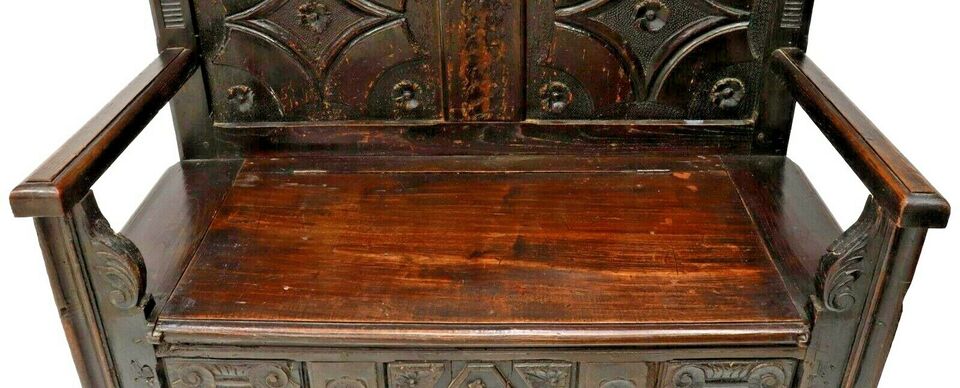 Antique Hall Tree / Bench, French Carved Wood Walnut, w/ Storage, 1800 ...