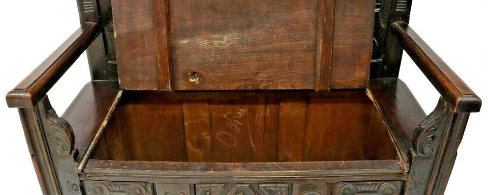 Antique Hall Tree / Bench, French Carved Wood Walnut, w/ Storage, 1800 ...