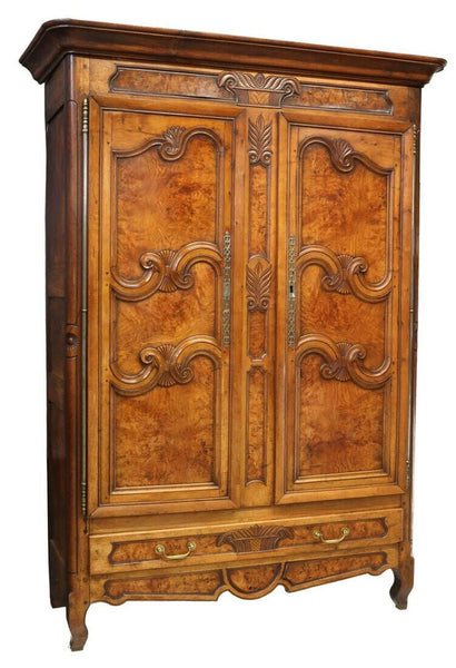 Antique Armoire French Provincial Louis XV Style Burlwood Elm 1800 s