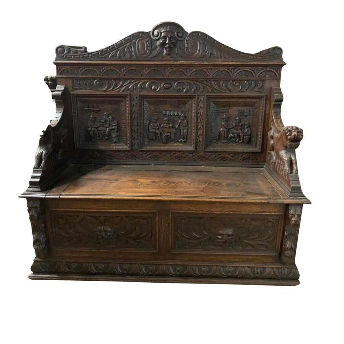 Antique Bench, Nice Wood Carvings, Continental Bench, Hallway, 1800s ...