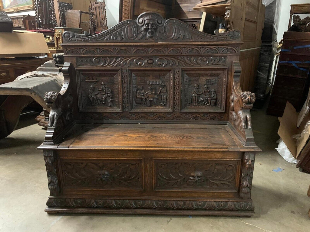 Antique Bench, Nice Wood Carvings, Continental Bench, Hallway, 1800s ...