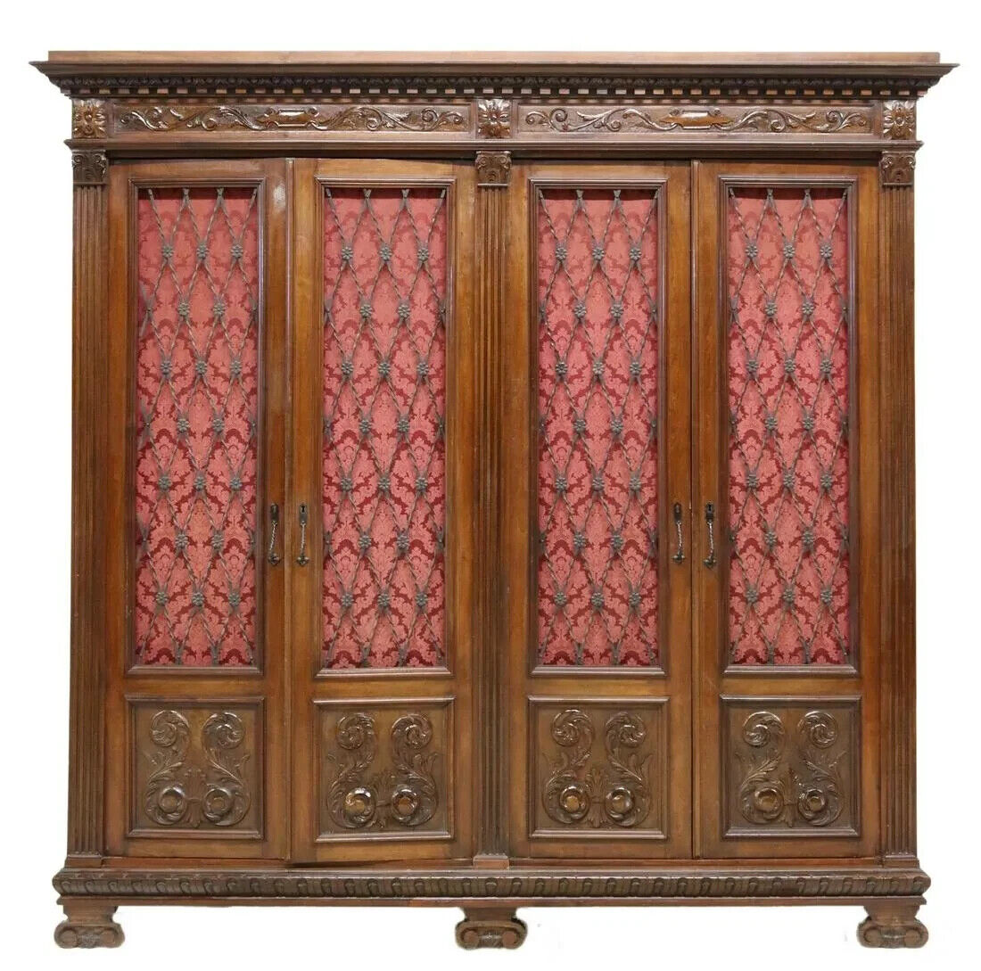 Antique Bookcase, Italian Renaissance Revival, Wrought Iron Overlay ...