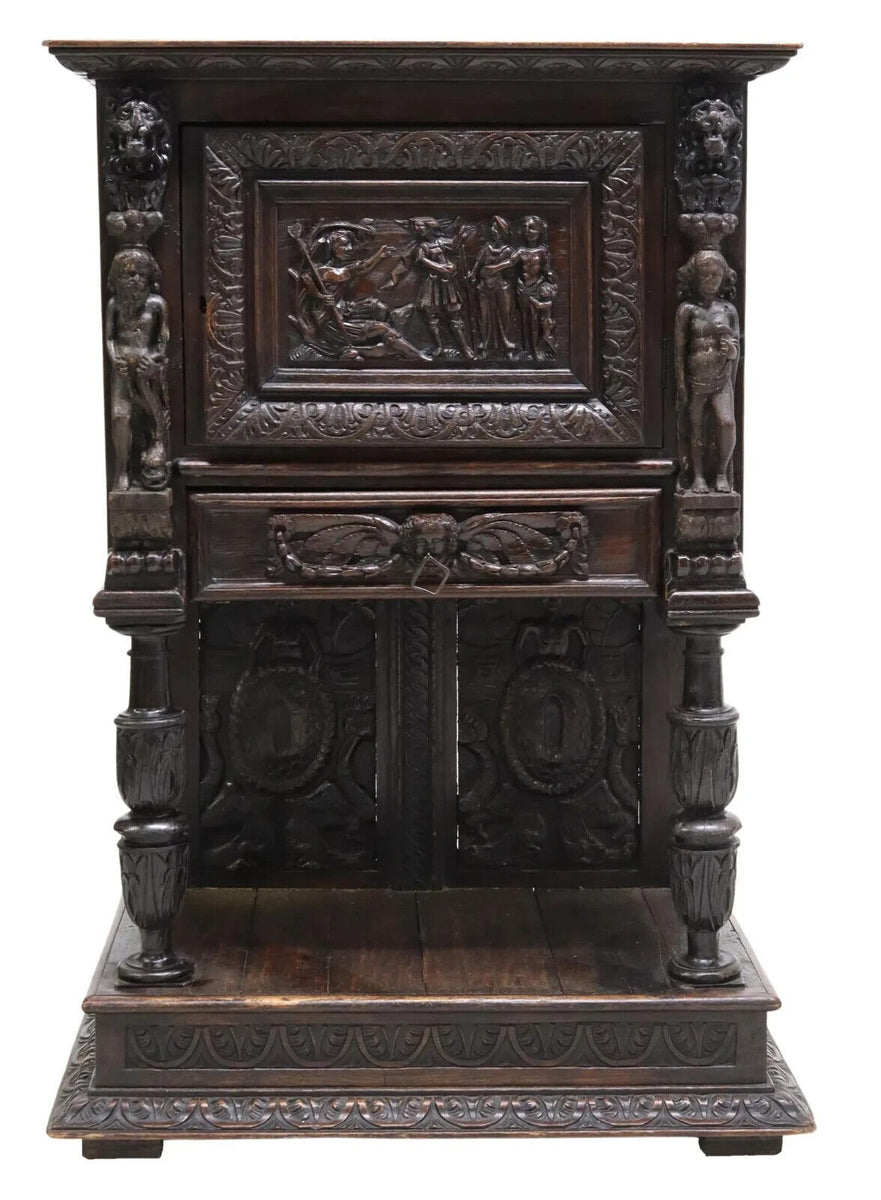 Antique Cupboard, Credence, French Renaissance Revival, Oak, Masks, 18 ...