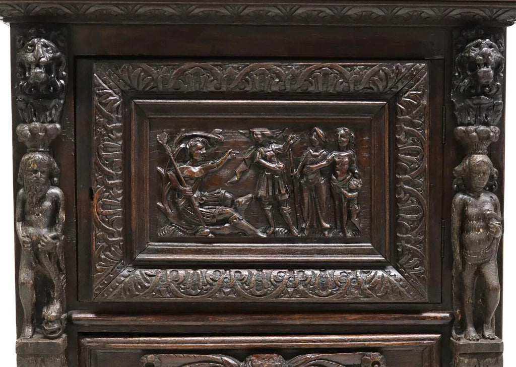 Antique Cupboard, Credence, French Renaissance Revival, Oak, Masks, 18 ...