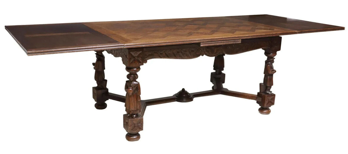 Antique Draw Leaf Table, French Breton, Figural, Carved, Oak, 1700s ...