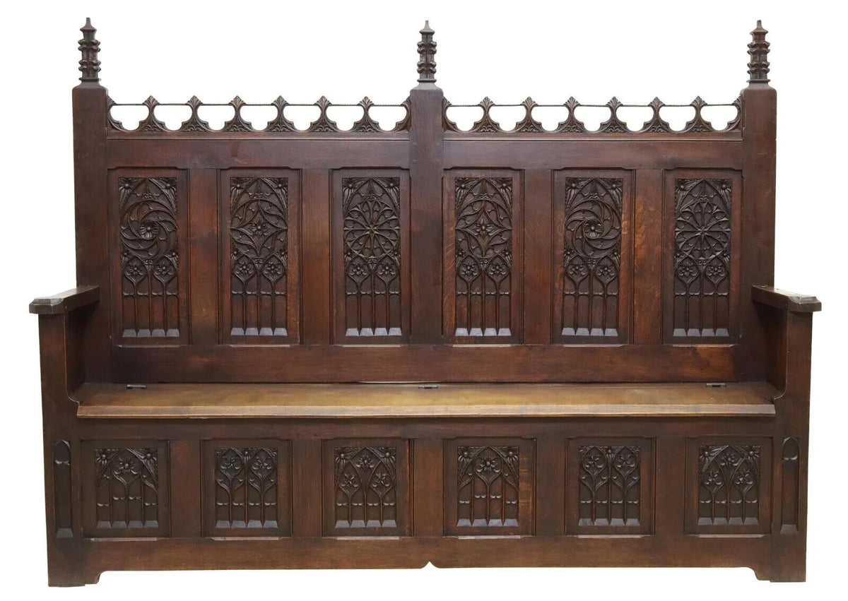 Antique Hall Bench, Coffer French Gothic Revival, Oak, 19th c 1800s ...