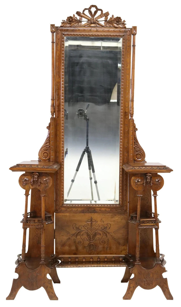 Antique Hall Stand, Mirrored, Italian Carved, Walnut, Beveled Mirror, E ...