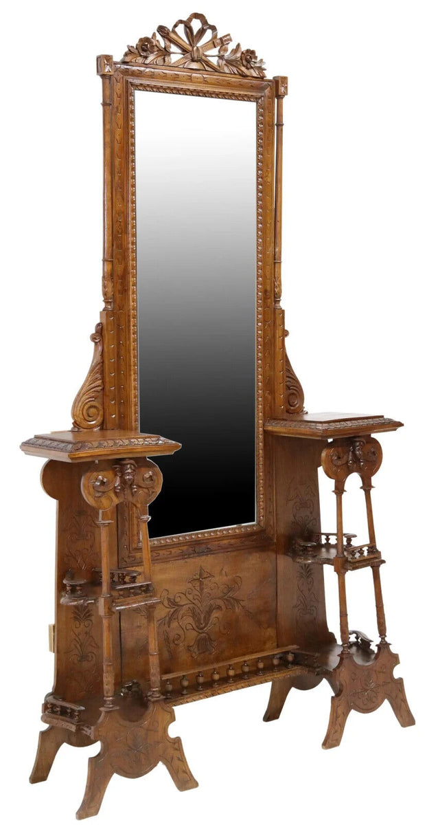 Antique Hall Stand, Mirrored, Italian Carved, Walnut, Beveled Mirror, E ...