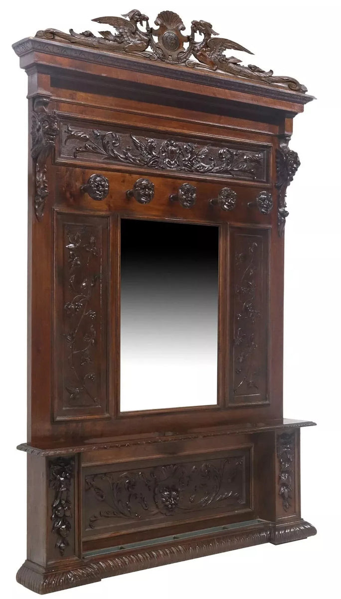 Antique Hall Tree, Mirrored, Italian Renaissance Revival, Carved ...