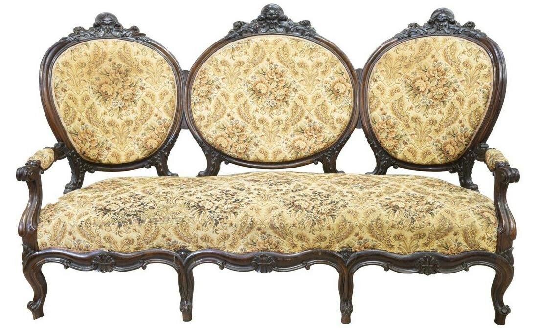 Antique Settee, Louis XV Style Rosewood, Rococo, Triple Crest, 1840-18 ...