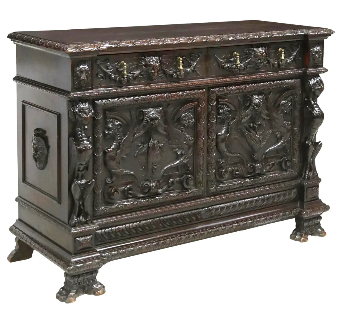 Antique Sideboard, Carved, Italian Renaissance Revival, Lion Masks, 18 ...