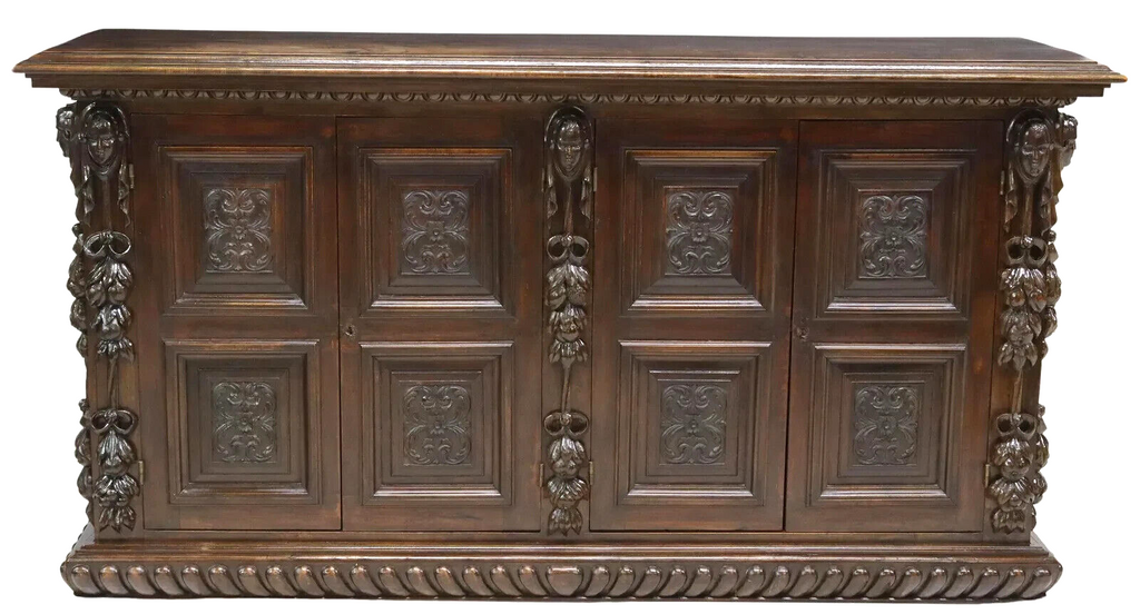 Antique Sideboard, Italian Renaissance Revival Carved, Figural, Foliate ...