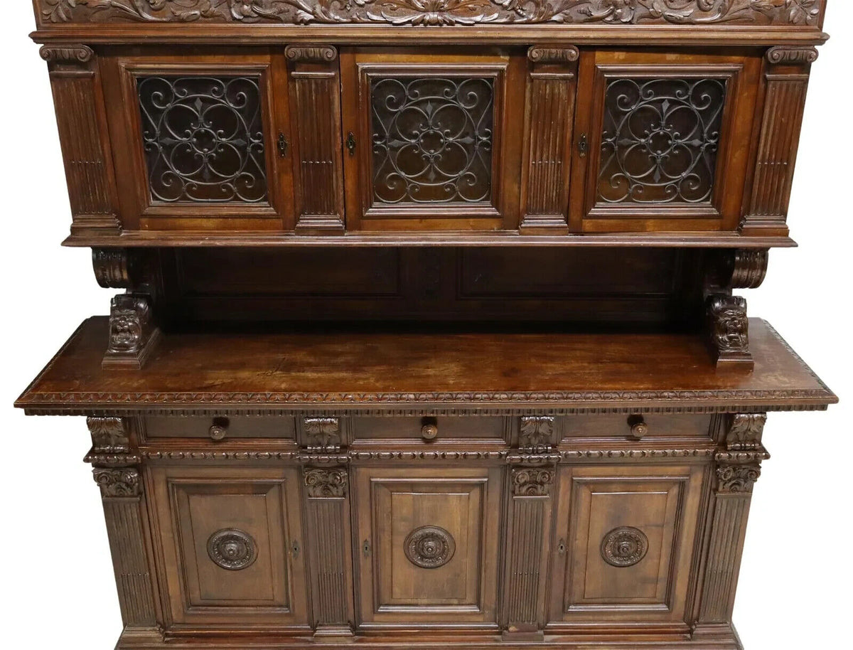 Antique Sideboard, Italian Renaissance, Revival, Carved, Glass, Early ...