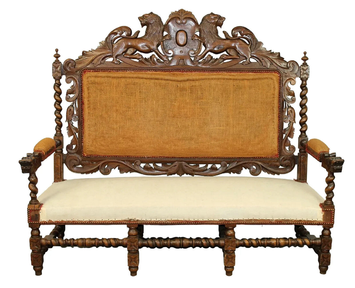 Antique Sofa, French Louis XIII Carved Walnut, Griffins Flanking Crest ...