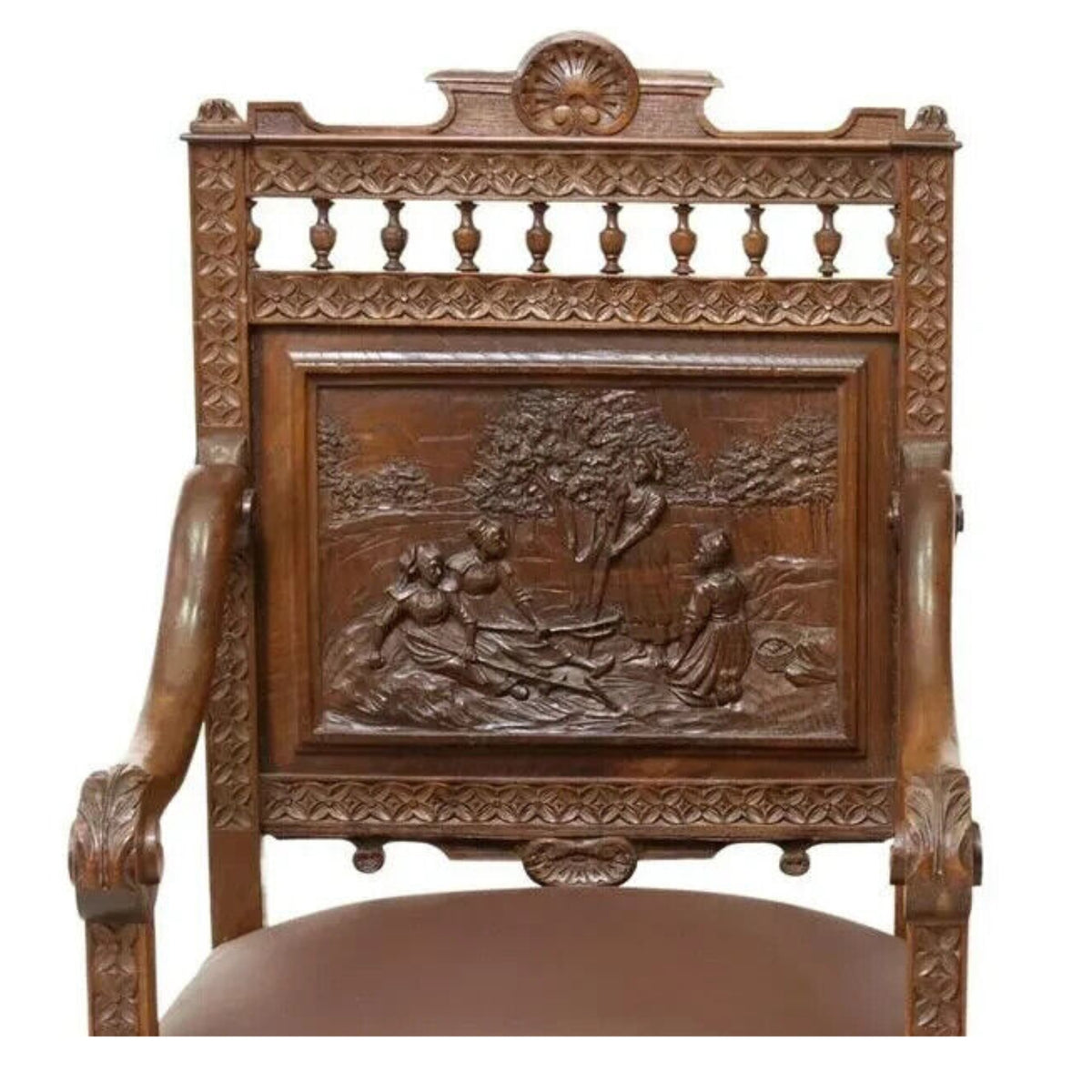 Antique Fauteuil, Chair, French Breton, Carved Oak, Upholstered Seat, E ...