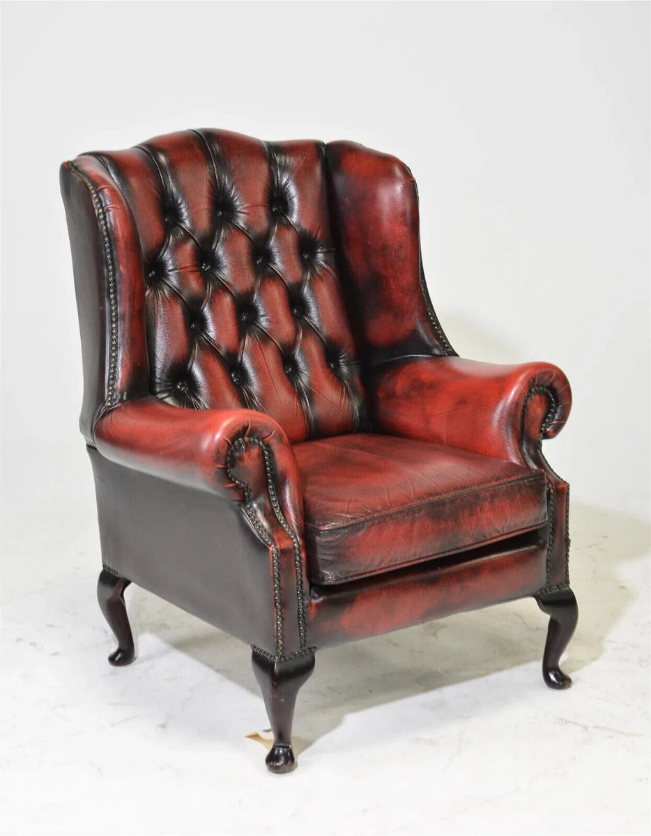 Armchair, British Red Leather, Chesterfield Wing Back Arm Chair ...