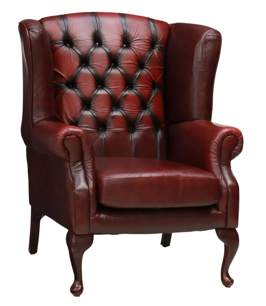 Chair, Wingback, Oxblood English Queen Anne Style, Leather, Gorgeous ...
