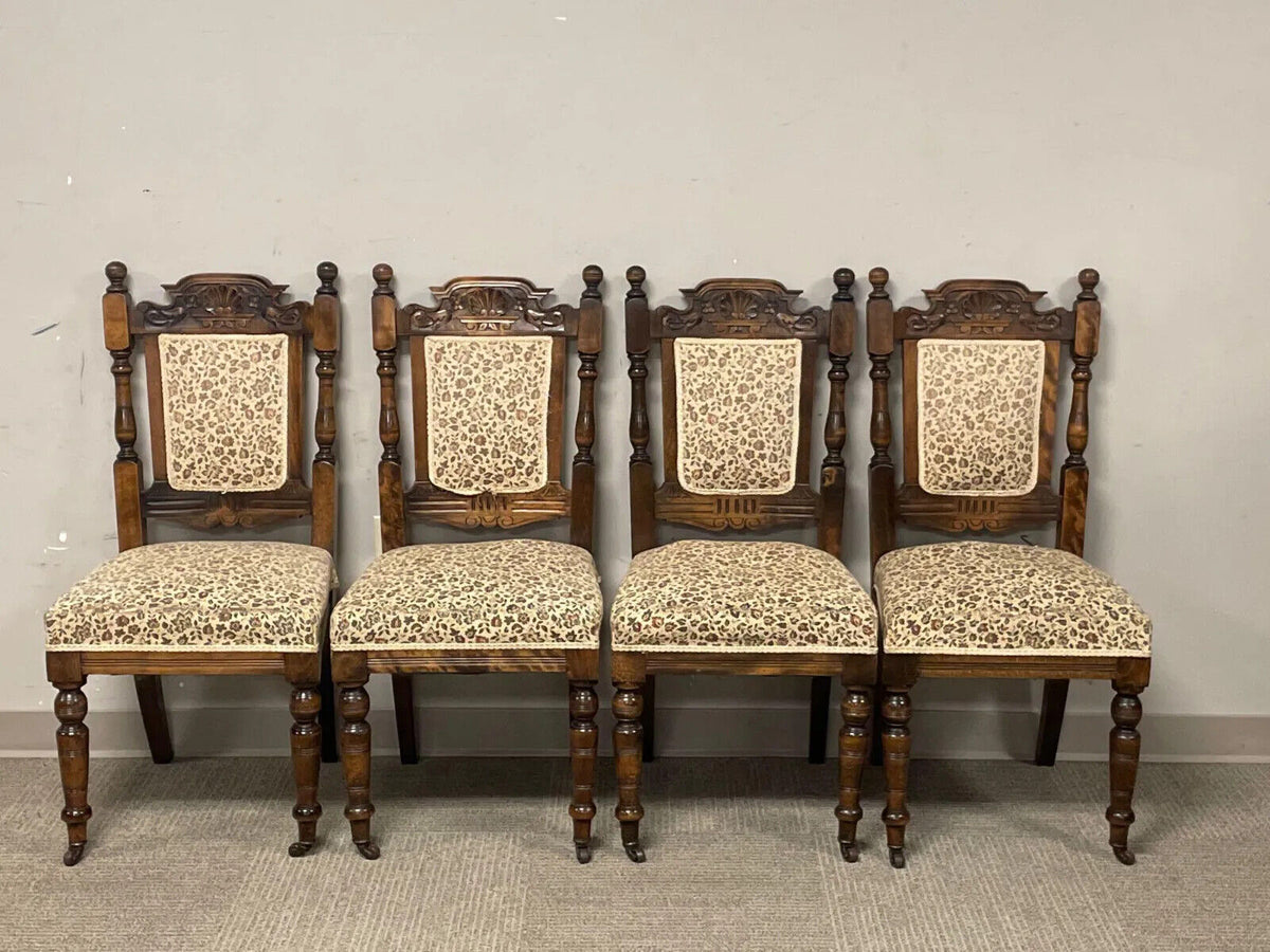 Chairs, Victorian, Set of Four, Carved, English, Shell Crest, Floral U ...