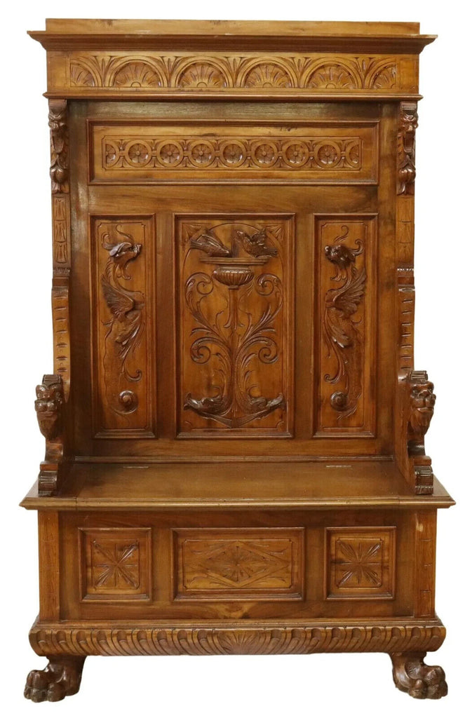 Stunning Hall Bench, Italian Renaissance Revival, Walnut, Carved, Figu ...