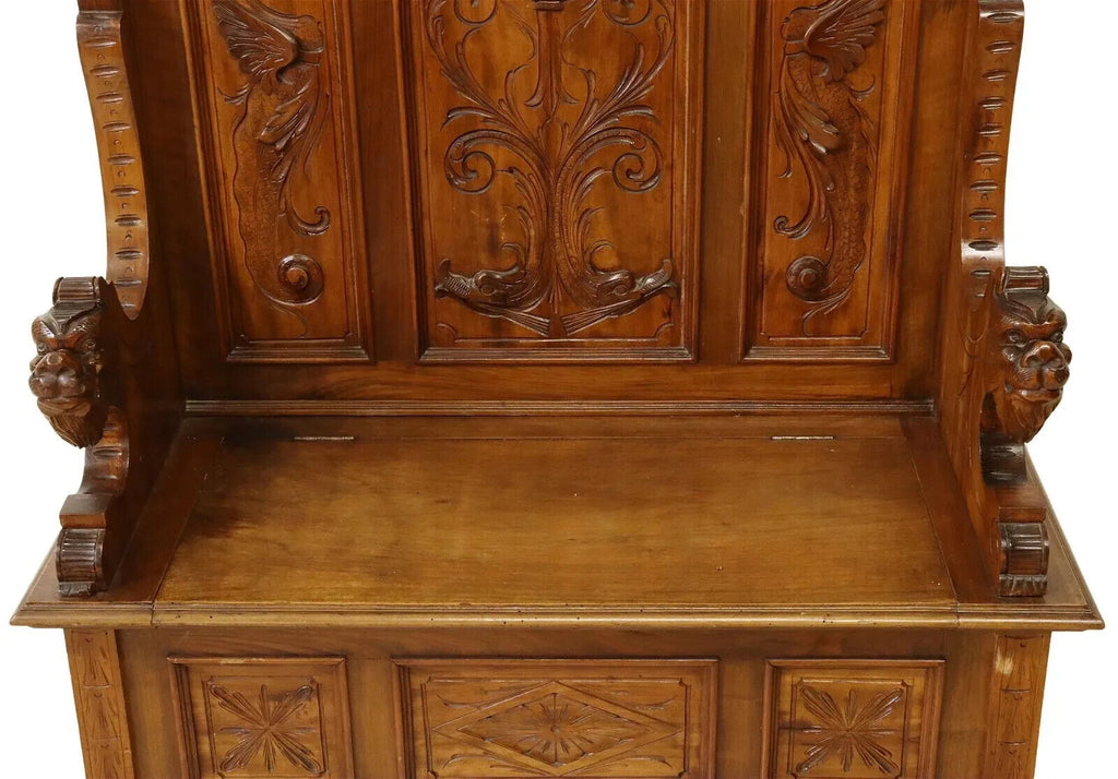 Stunning Hall Bench, Italian Renaissance Revival, Walnut, Carved, Figu ...