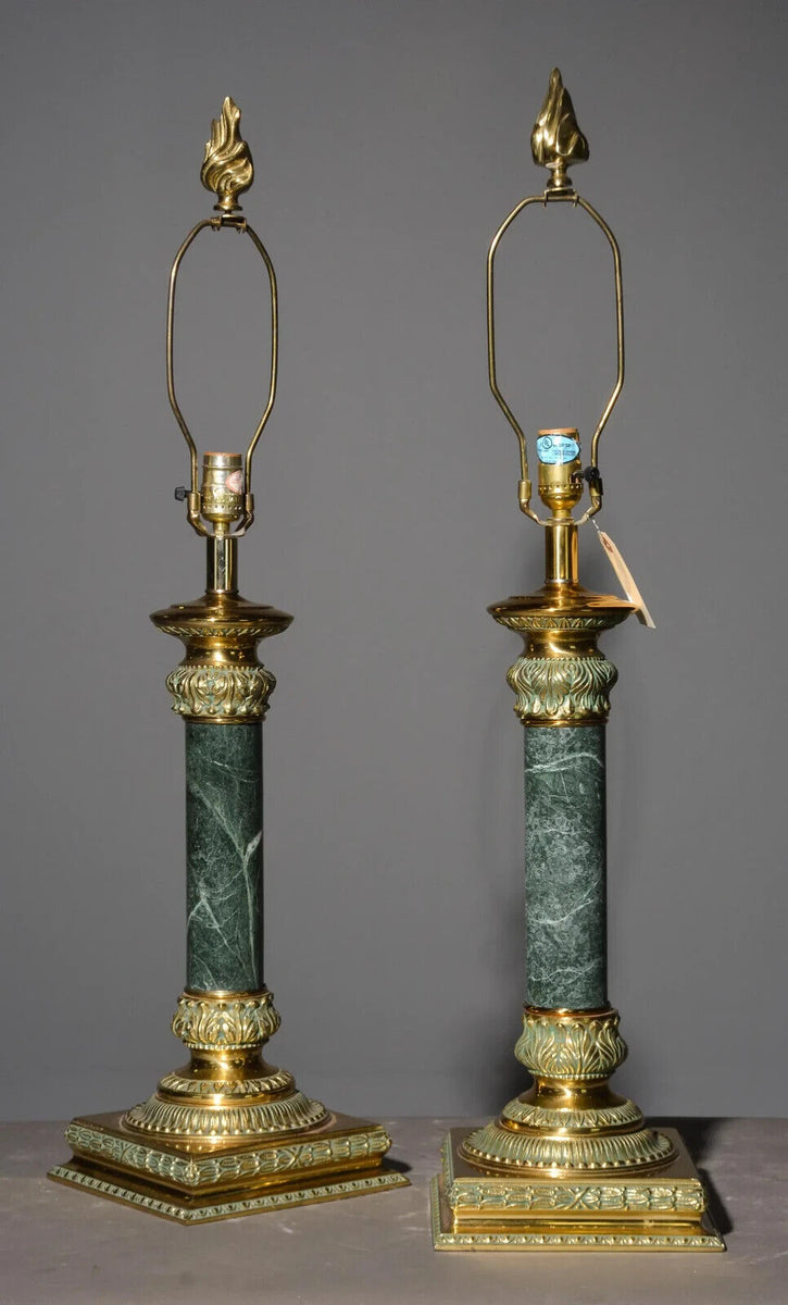 Lamps, Brass & Green Empire / Classical Style Marble Column Lamps, Pair ...