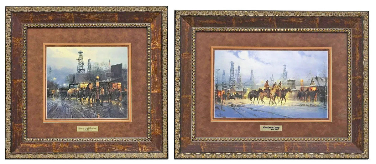 Prints, G. Harvey, (D.2017) Framed, Western Nocturnes, Set of Two, Lit ...