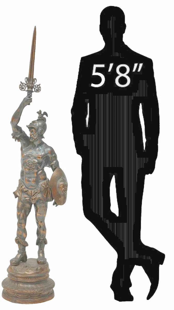 Sculpture, Large, Patinated, Metal, Spanish Conquistador, Statue, 64" H ...