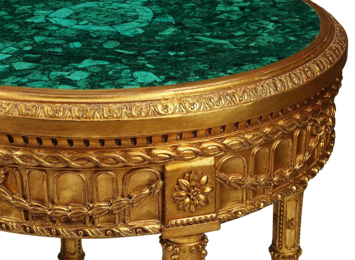 Table, Malachite Veneered, Green, Top Side, Gold Gilt, Louis XVI Style ...