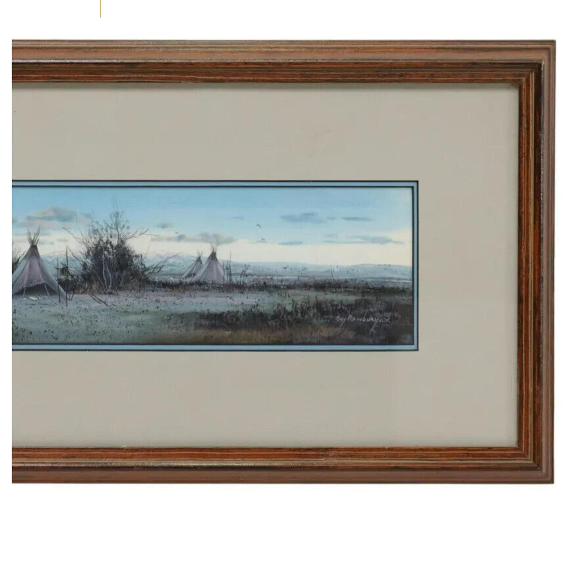 Painting, Guy Rowbury, Gouache, Native American Camp, "Winter Campfire ...