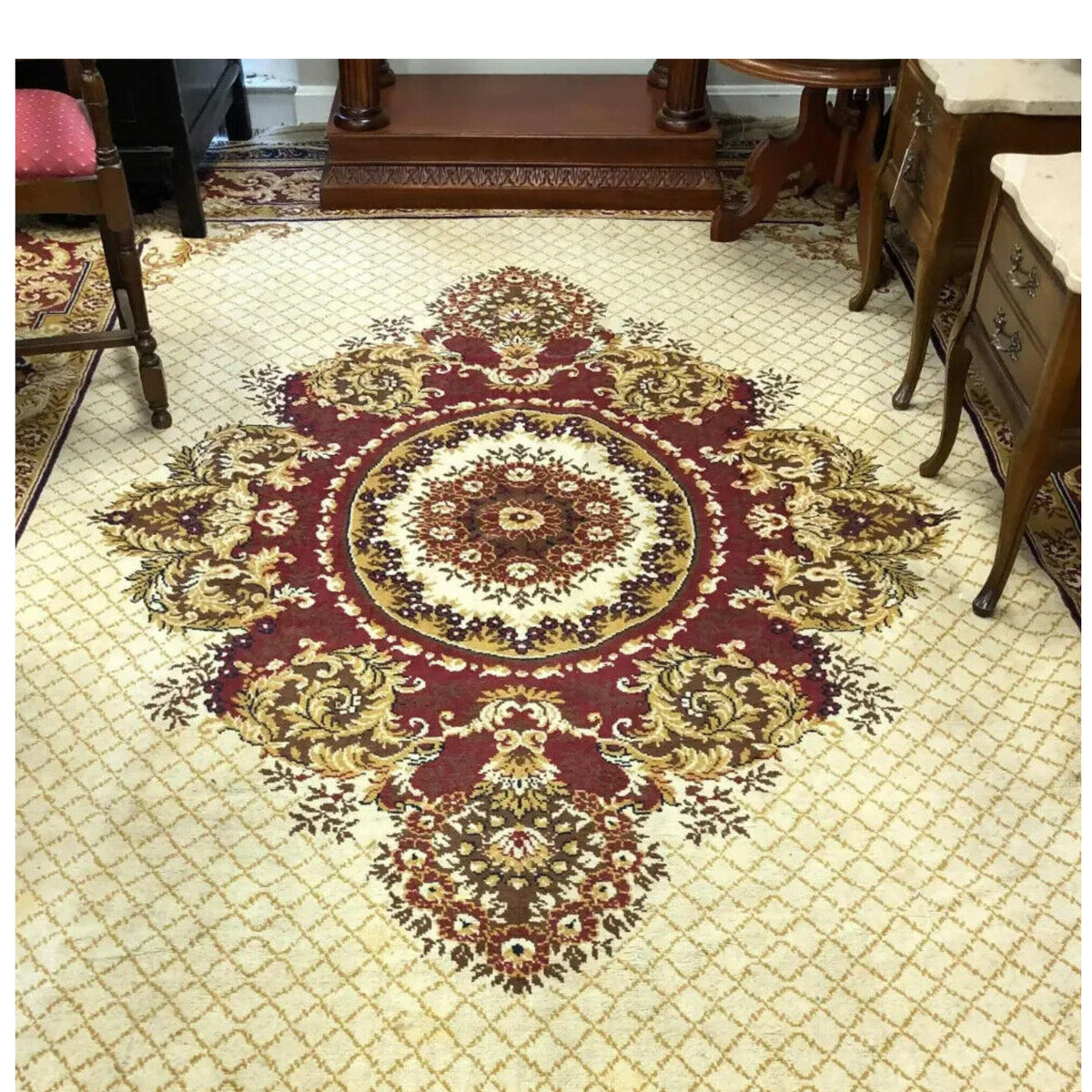 Rug, Room, Large Regal Style, Decorative, Brightly Colored, Burgundy ...