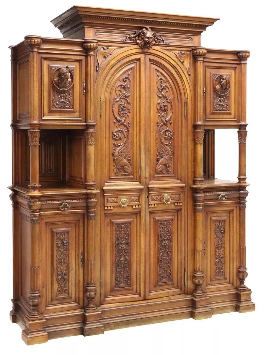 Antique Sideboard, Fine Flemish, Rosel, Renaiss. Revival, Carved, Waln ...