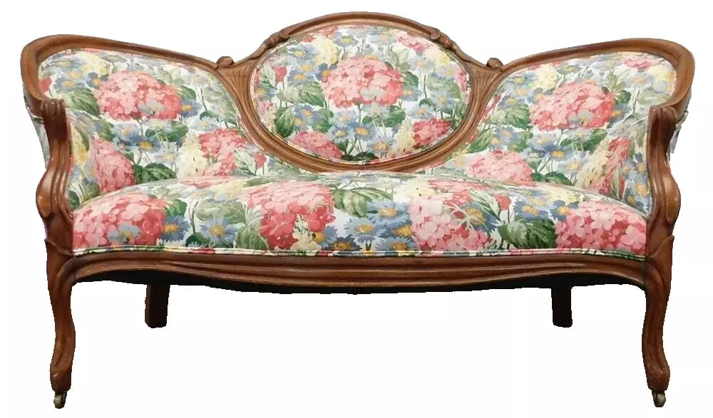 Antique Loveseat, Walnut, Victorian, Upholstered, Brightly Colored, 19 ...