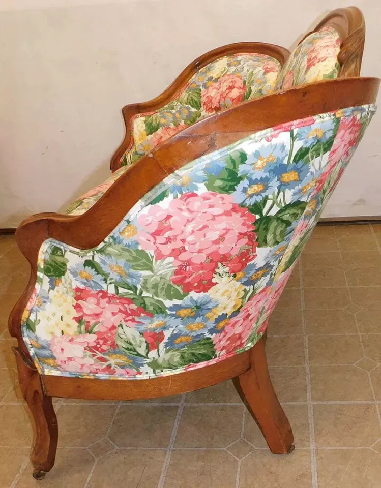 Antique Loveseat, Walnut, Victorian, Upholstered, Brightly Colored, 19 ...