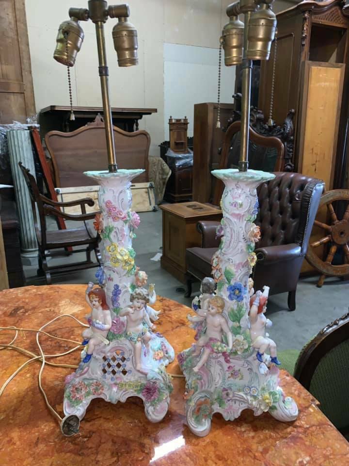 Two Stunning German Porcelain Lamps, Antique!! | Old Europe Antique ...