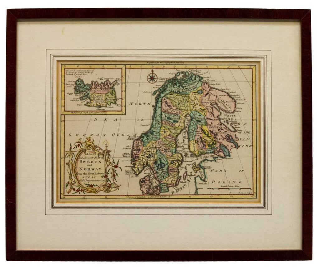 Antique Map, Sweden and Norway, 18th C. ( 1700s ) 1765, Collector's It ...
