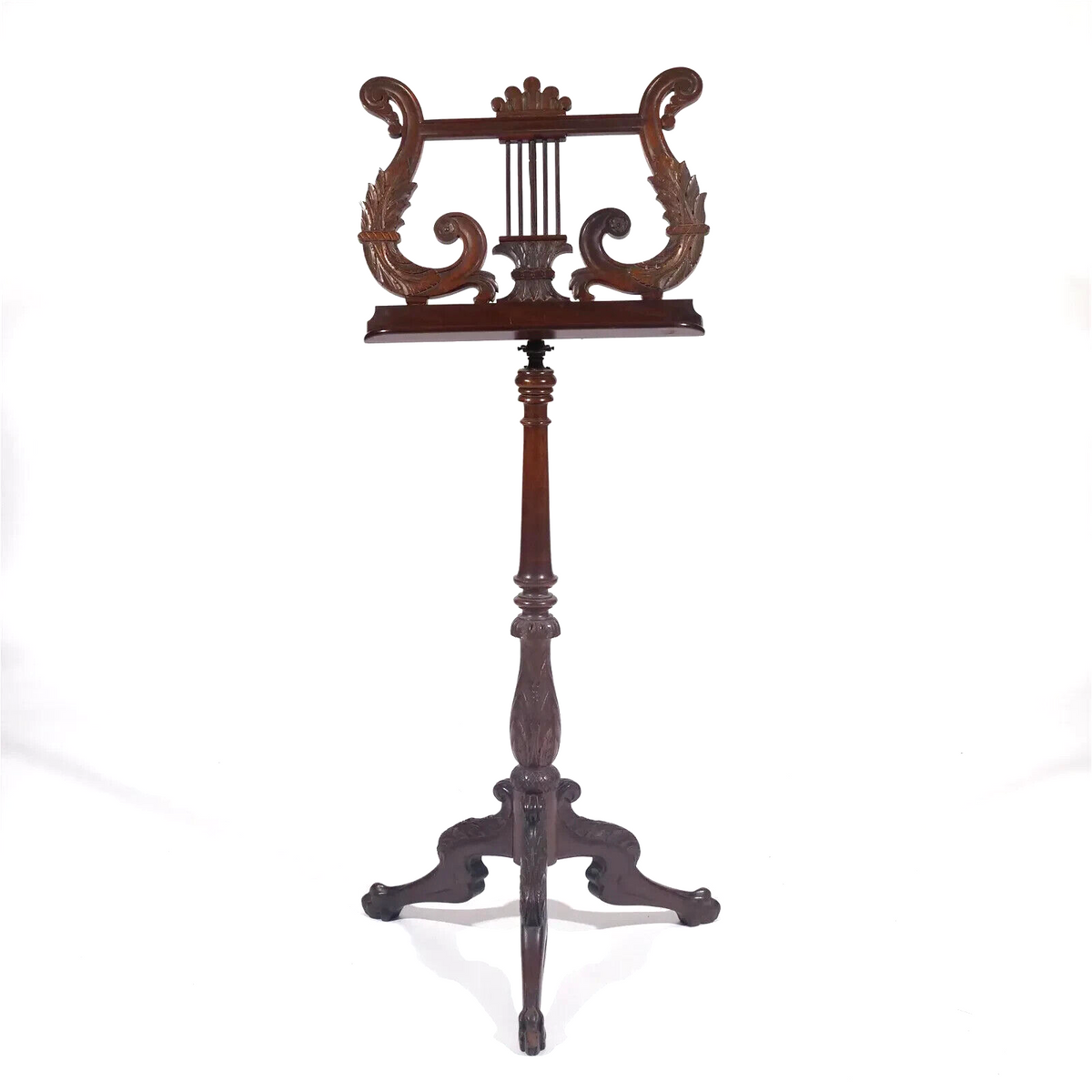 Antique Music Stand, English Mahogany, Carved Wood, Scrolling Acanthus ...