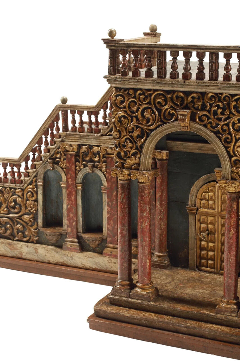 Antique Architectural Model, Italiante Carved & Polychrome Wood, Home ...