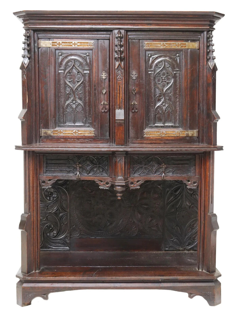 Antique Cupboard, French Gothic Revival, Carved, Credence, 18th C ...
