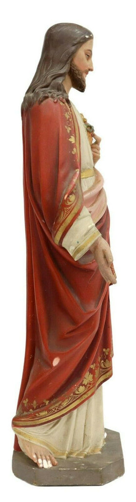 Antique Jesus Statue, French Delin Freres Plaster Christ Sacre Couer ...
