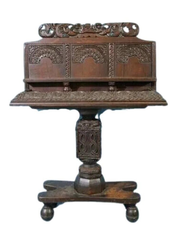Antique Stand, Jacobean, Heavily Carved, Unusual Mahogany Stand ...