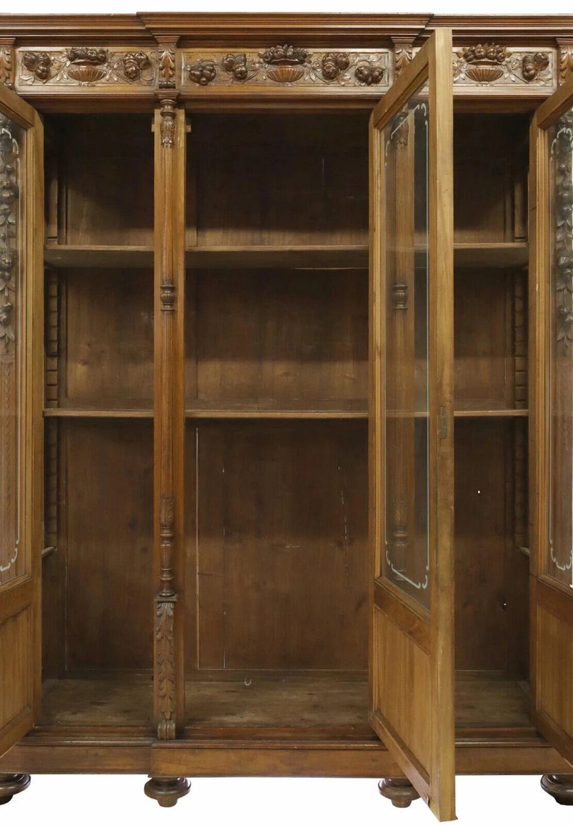 Antique Bookcase, Italian Neoclassical Style, Figural, Carved Walnut ...