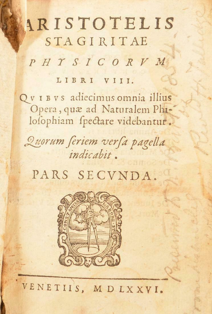 Antique Books, Aristotle Works, Venice, 6 Volumes of 16th C. (1576) Am ...