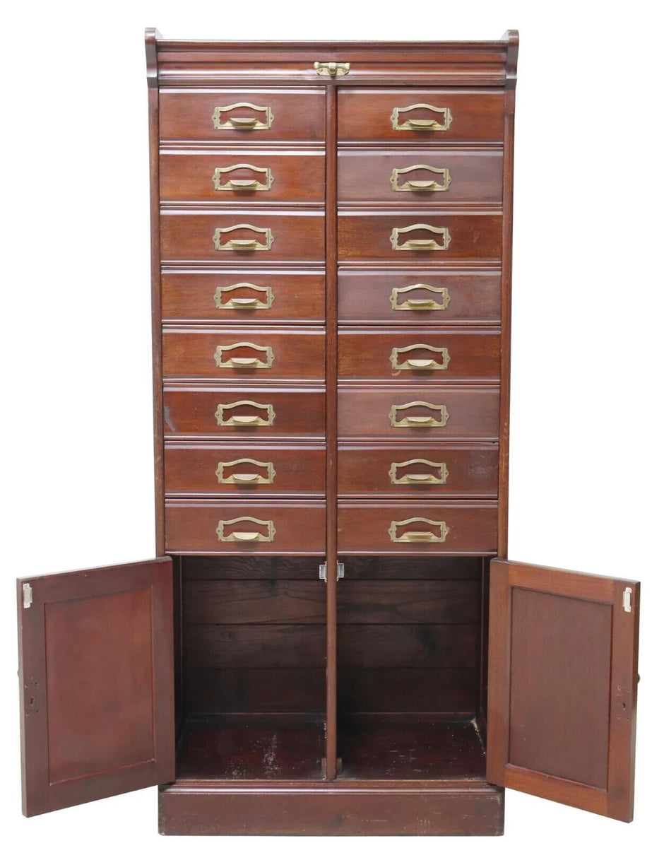 Antique Cabinet, Filing, English Mahogany Flat Filing System, Early ...
