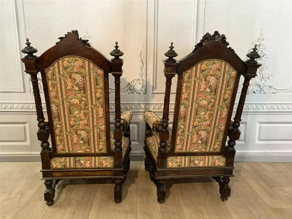 Antique Chairs, French Hunting Lodge, Pair, Ornately Carved, Arched ...