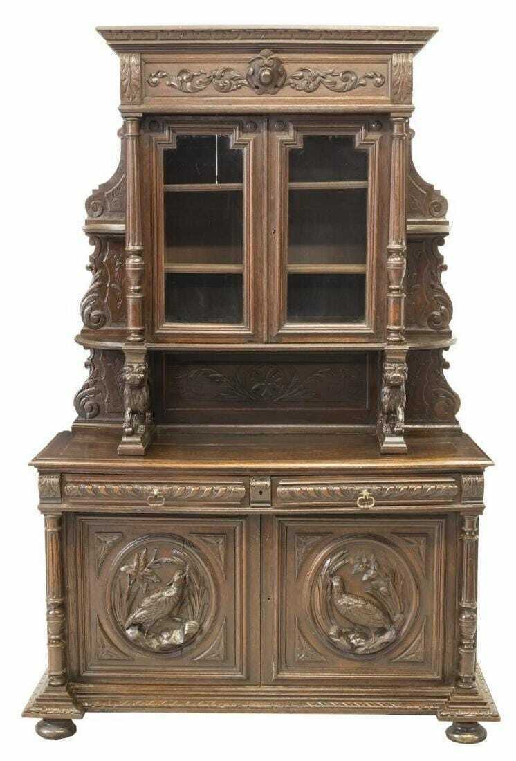Antique Hunt Sideboard, French Well-Carved Oak Hunt with Game Birds, 1 ...