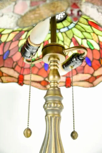 Antique Lamps, Table, Stained Glass, Pebble Stone, Pair, Bronze, Early ...