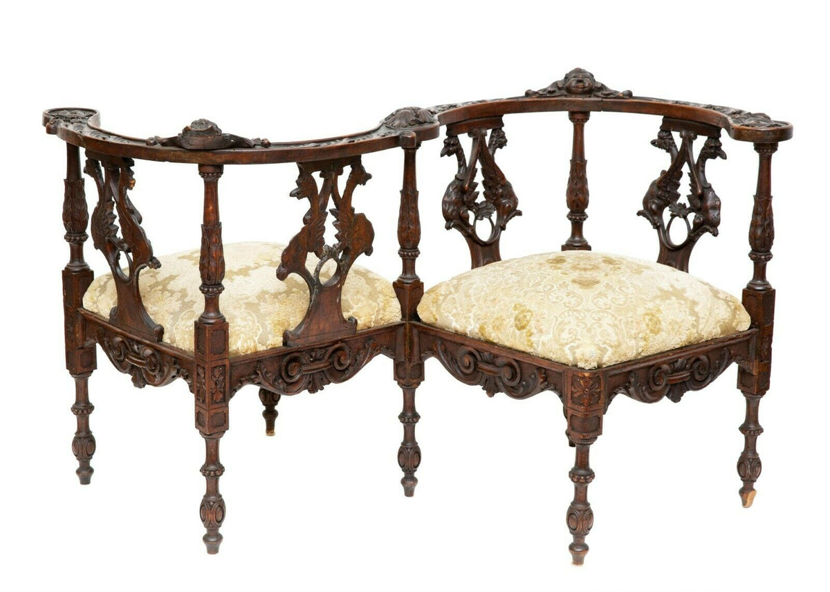 Antique Parlor Set, Italian Renaissance-Revival Five-Piece Walnut ...